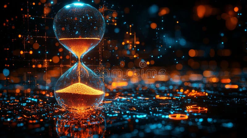 Futuristic Hourglass Glowing with Digital Elements Stock Image - Image ...