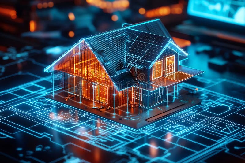 Futuristic House Construction on Interactive Grid Map with Holographic ...