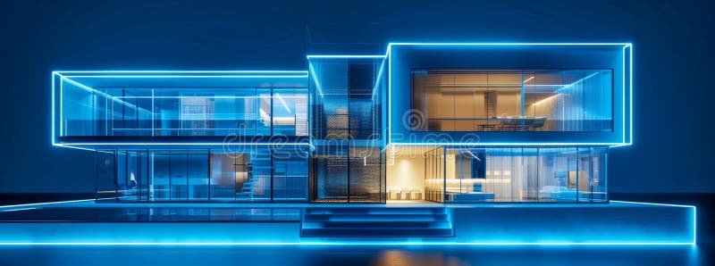 Futuristic House Design with Neon Blueprints. Generative Ai Stock ...