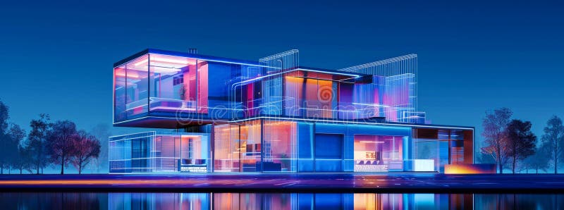 Futuristic House Design with Neon Blueprints. Generative Ai Stock ... Futuristic House Design with Neon Blueprints. Generative Ai Stock ...