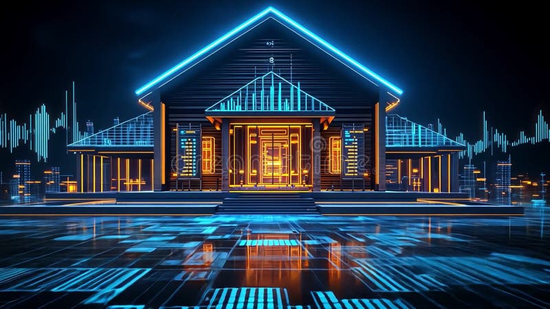 Futuristic House Featuring Neon Lights and Digital Architecture ...