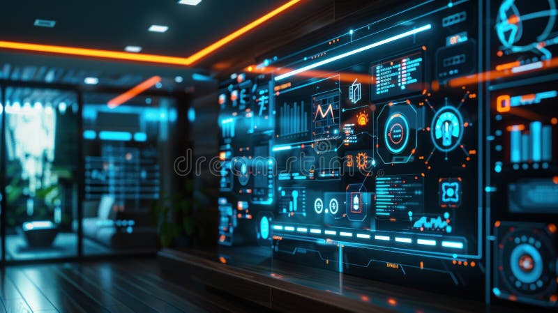 A Futuristic House with a Glowing Computer Monitor on the Front Stock ...