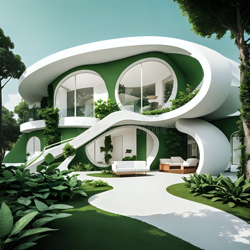 Futuristic House with a Green Garden Stock Illustration - Illustration ...