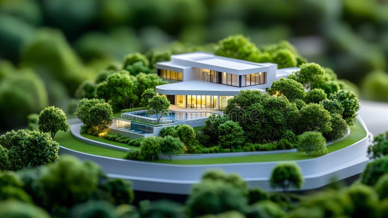 Futuristic House Model Nestled in Lush Greenery, Perfect for Real ...