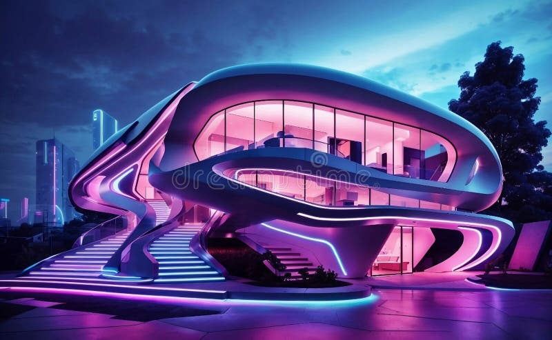 A Futuristic House with Modern Design Night Scene Stock Illustration ...
