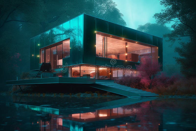 Futuristic House, Modern Technology Fluidity of Architecture Shining ...