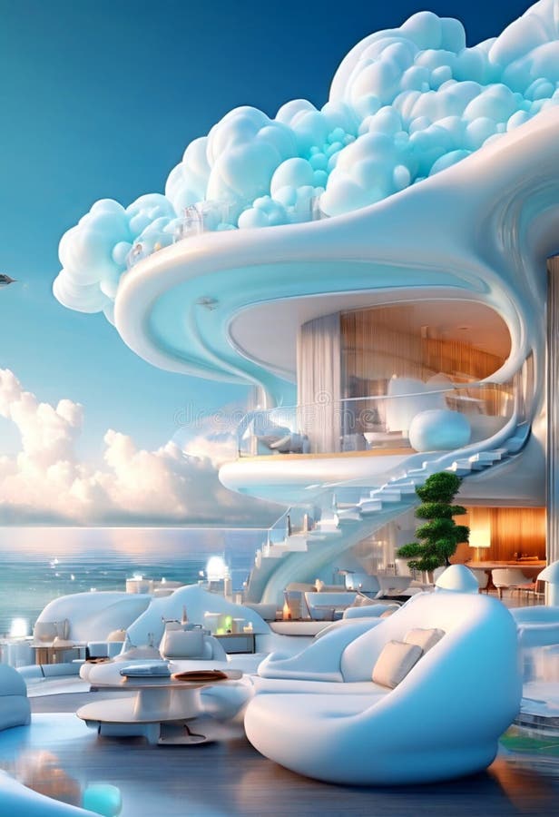 Futuristic Cliffside House with Pink Cloud-like Exterior and Ocean View ...
