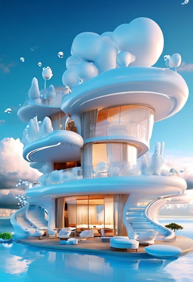 Futuristic Cliffside House with Pink Cloud-like Exterior and Ocean View ...