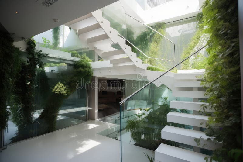 Futuristic House with Vertical Garden and Floating Staircase Stock ...