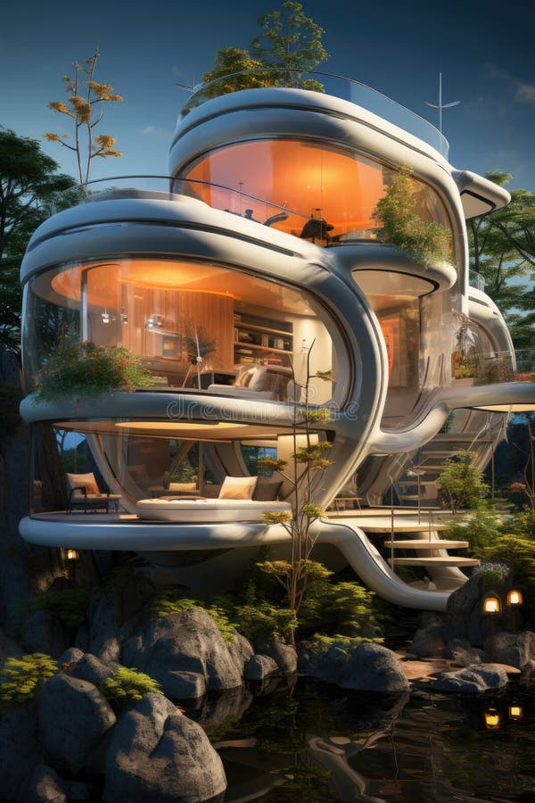 A Futuristic House with a Waterfall in Front of it. Generative AI Image ...