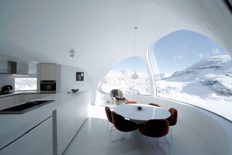 Futuristic House White Interior Design Stock Illustration ...