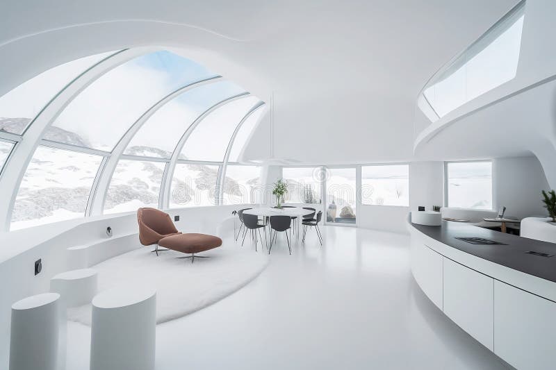 Futuristic House White Interior Design Stock Illustration ...
