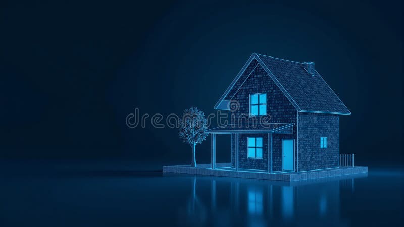 Futuristic House Wireframe Model, Blue Glow Stock Illustration ...