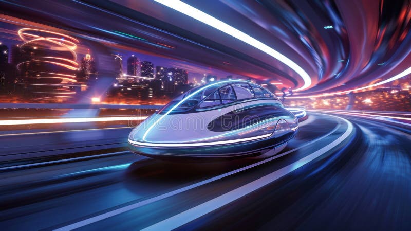 Futuristic Hovercar Racing Along a Neon Lit Highway in a Dynamic and ...