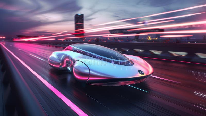 Futuristic Hovercar Racing on a Neon Highway a Dynamic and Realistic ...