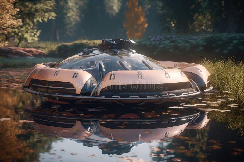 Futuristic Hovercraft with Ai-driven Controls Stock Illustration ...