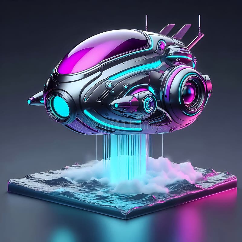 Futuristic Hovercraft Ascending with Neon Glow Stock Illustration ...
