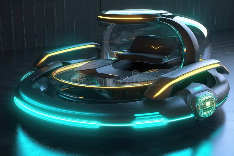 Futuristic Hovercraft with Holographic Navigation System Stock ...
