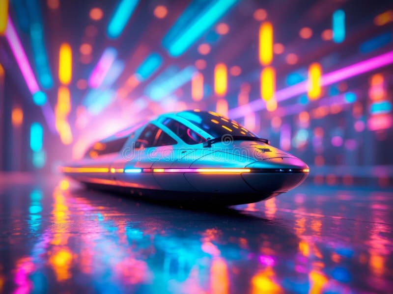 Futuristic Hovercraft with Neon Lights and Advanced Technology Stock ...