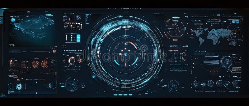 Futuristic HUD with Digital Data, World Map, and Targeting System Stock ...