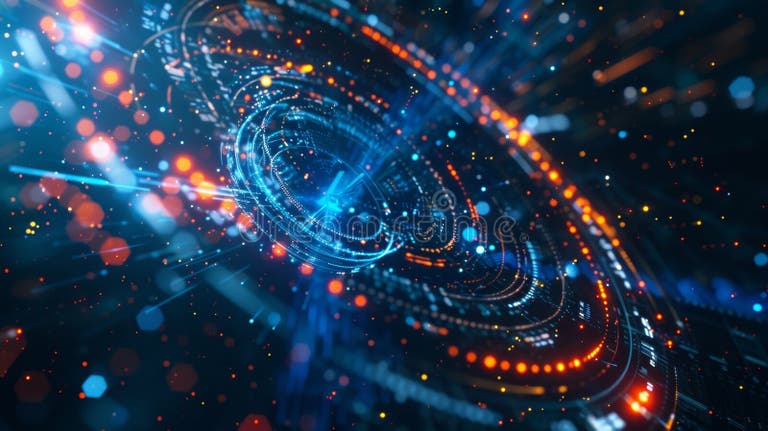 Futuristic Hud Display Showing Rotating Circles and Data Flow Stock Image - Image of orange ...