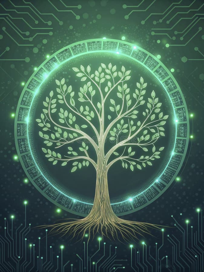 Futuristic Hud Element with Data Displaying a Digital Tree with Glowing ...