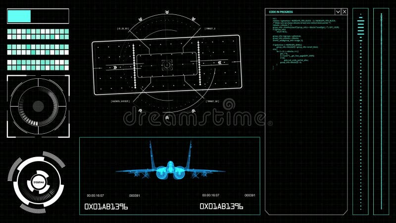 Futuristic HUD Elements on a Computer Display with Military Plane ...