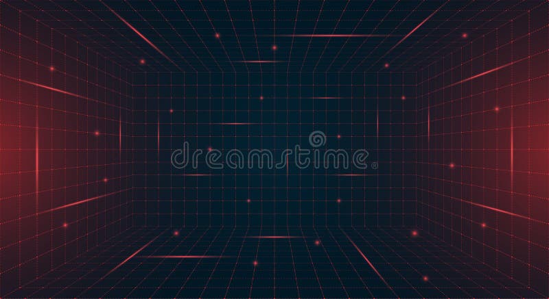 Futuristic HUD Grid Box Featuring Abstract Wireframe Design. Red Dotted ...