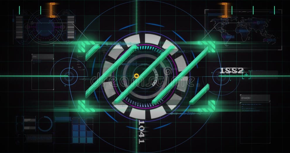 Futuristic HUD Image with Rotating Elements and Data Processing Indicators Stock Image - Image ...