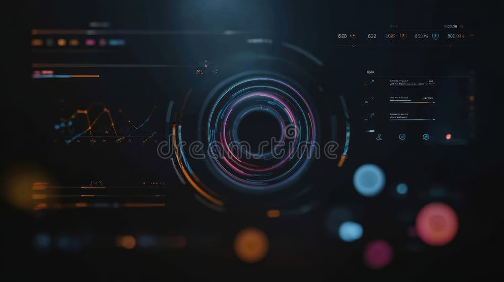 Futuristic HUD Interface with Dynamic Data Stock Illustration - Illustration of brand, gadget ...