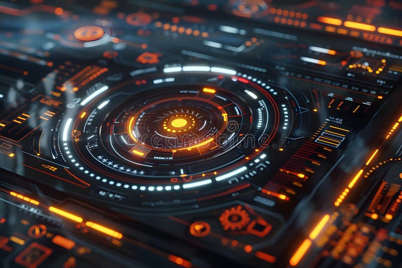 Futuristic Interface with Glowing Orange and Blue Displays Stock Image ...