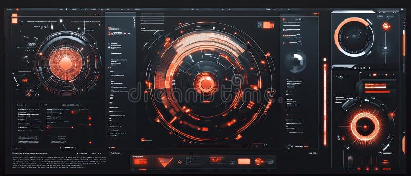 Futuristic HUD Interface with Glowing Orange Circles and Digital Data ...