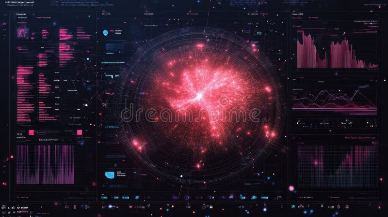 Futuristic Hud Showing Rotating Red Energy Source and Data Analysis Charts Stock Photo - Image ...