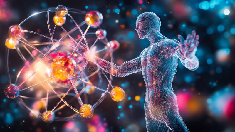 Futuristic Human and Atom Interaction with Digital Glow Stock Image ...