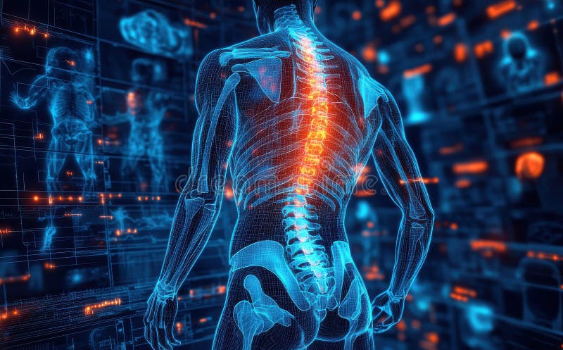Futuristic Human Body X-ray Showcasing Illuminated Spine with Digital ...