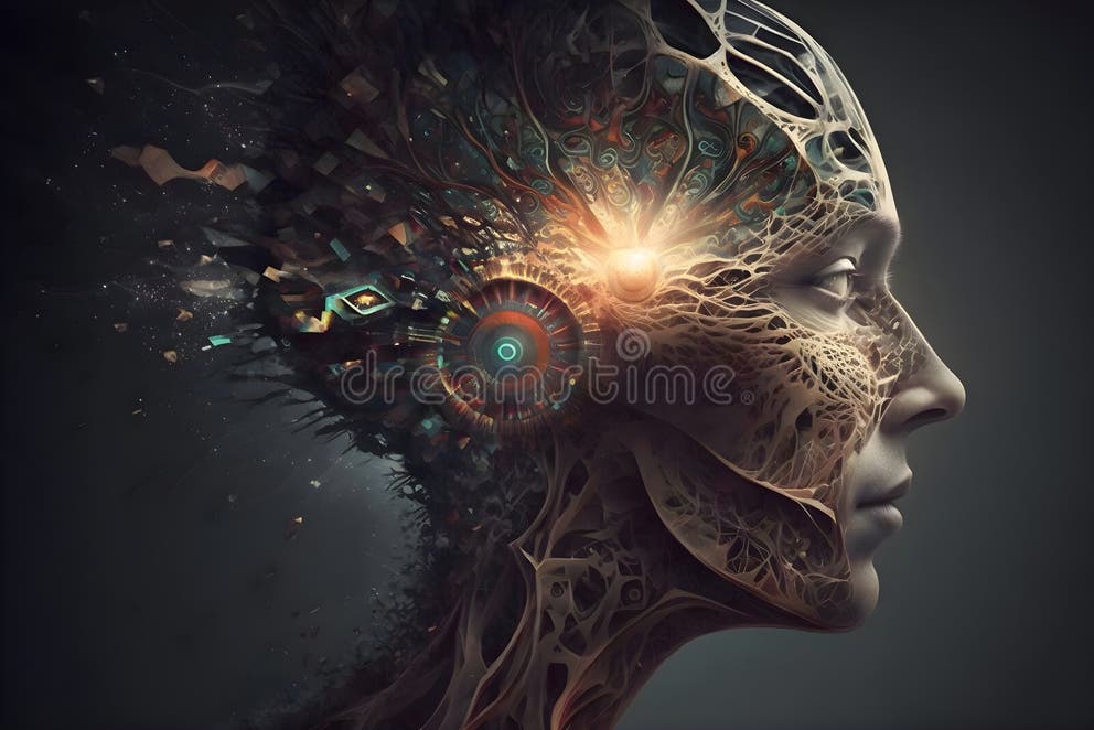 Futuristic Human Brain Machine. Artificial Intelligence Brain Explotion ...