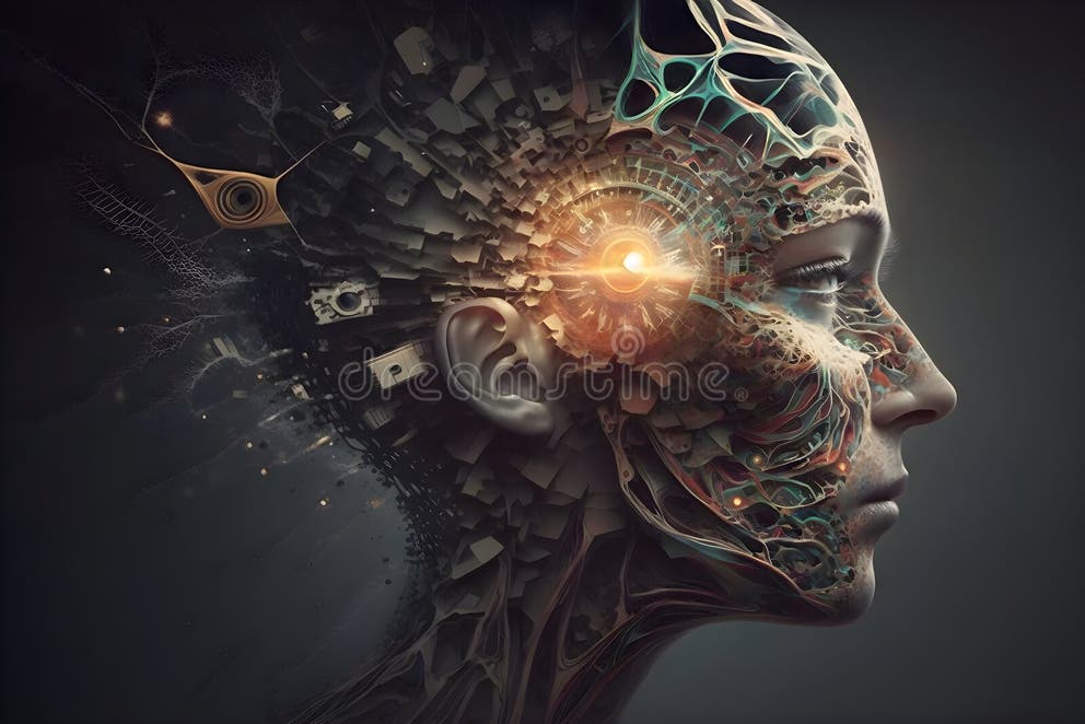 Futuristic Human Brain Machine. Artificial Intelligence Brain Explotion ...