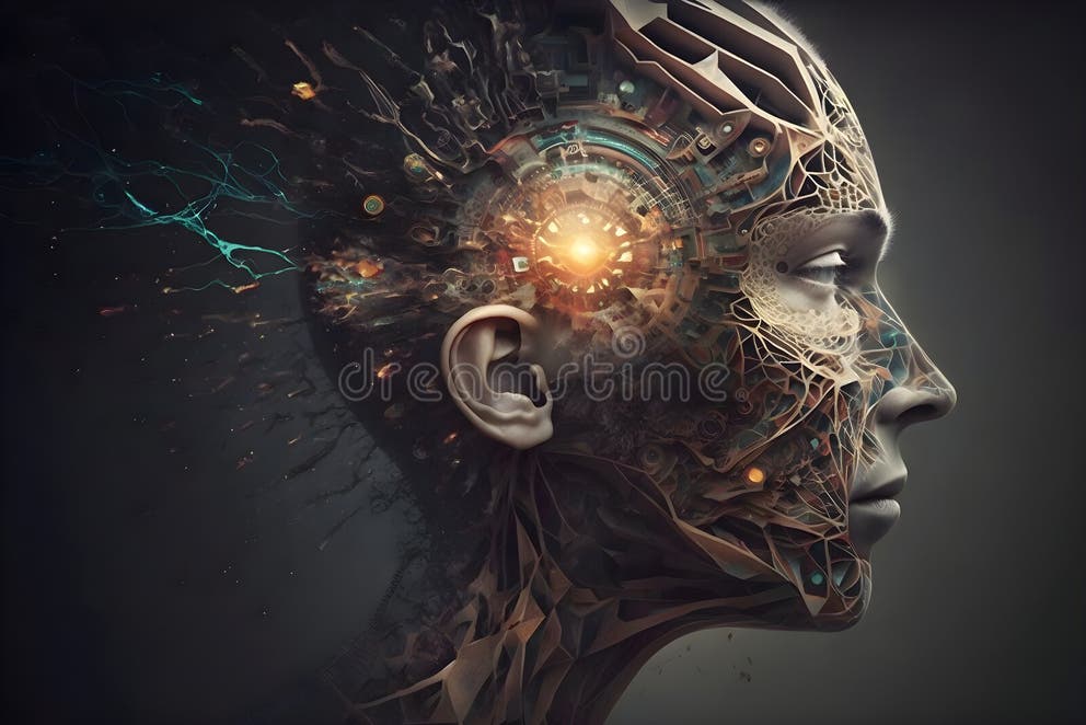 Futuristic Human Brain Machine. Artificial Intelligence Brain Explotion. Generative Ai Stock ...