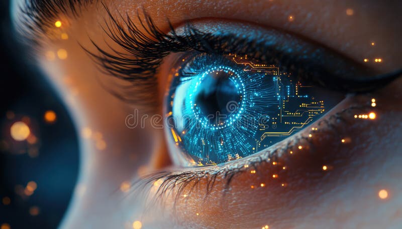 Futuristic Human Eye with Digital Circuitry and Glowing Orange ...