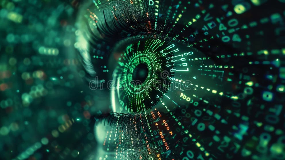 Futuristic Human Eye with Digital Numbers Representing Artificial Intelligence Concepts and Data ...