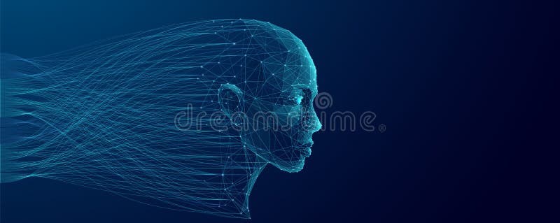 Digital Face with AI and Big Data Flow in Technology Concept Stock ...