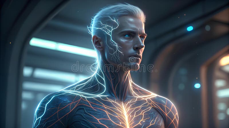 Futuristic Human Figure Showcasing Biotechnology with Intricate Gene ...