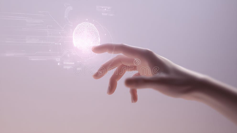 Futuristic Human Hand Interacting with Glowing Digital Interface ...