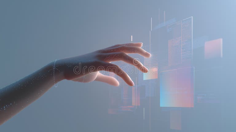 Futuristic Human Hand Interacting with Glowing Digital Interface ...