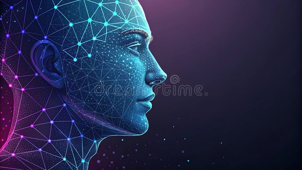 Futuristic Human Head in Digital Wireframe with Glowing Elements for Tech Stock Photo - Image of ...