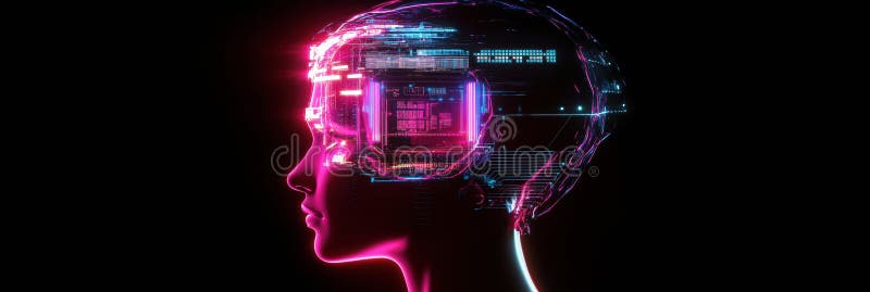 Futuristic Human Head with Mechanical Structures and Glowing Robotic Eye in a Cybernetic Design ...