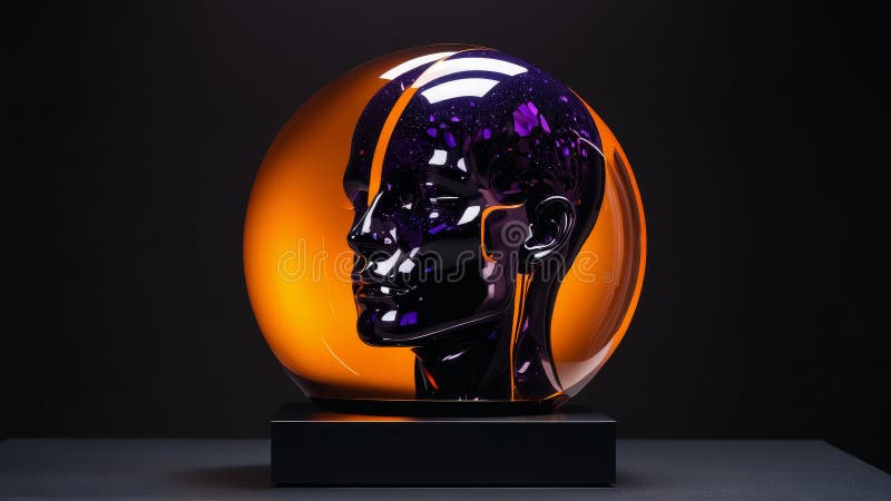 Futuristic Human Head Sculpture in Orange Glass Sphere Stock Photo ...