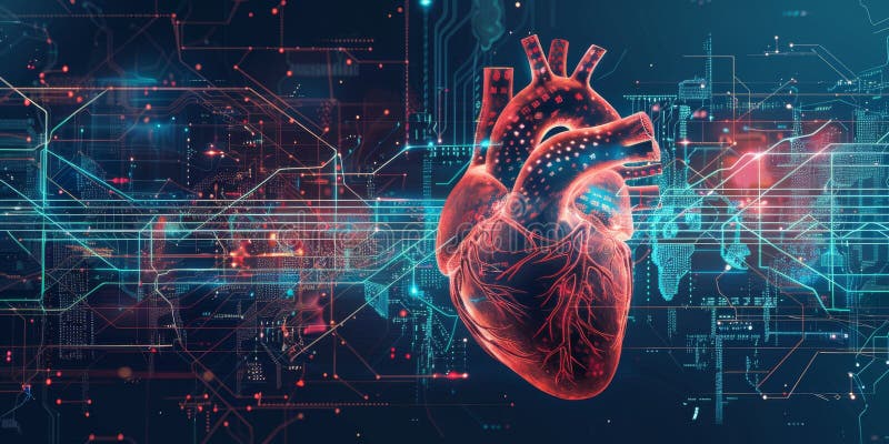 Futuristic Human Heart Illustration with Digital Circuitry and Data ...