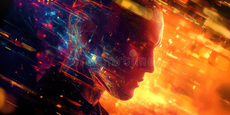 Futuristic Human-like Face with Glowing Digital Aesthetic Stock ...