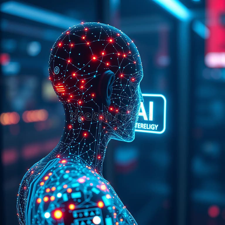 Futuristic Human-Like Figure with Glowing Neural Network Visualization ...